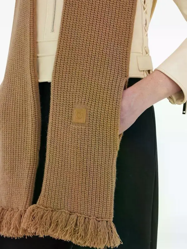 FERRAGAMO Hooded Fringe Knitted Scarf - Brown