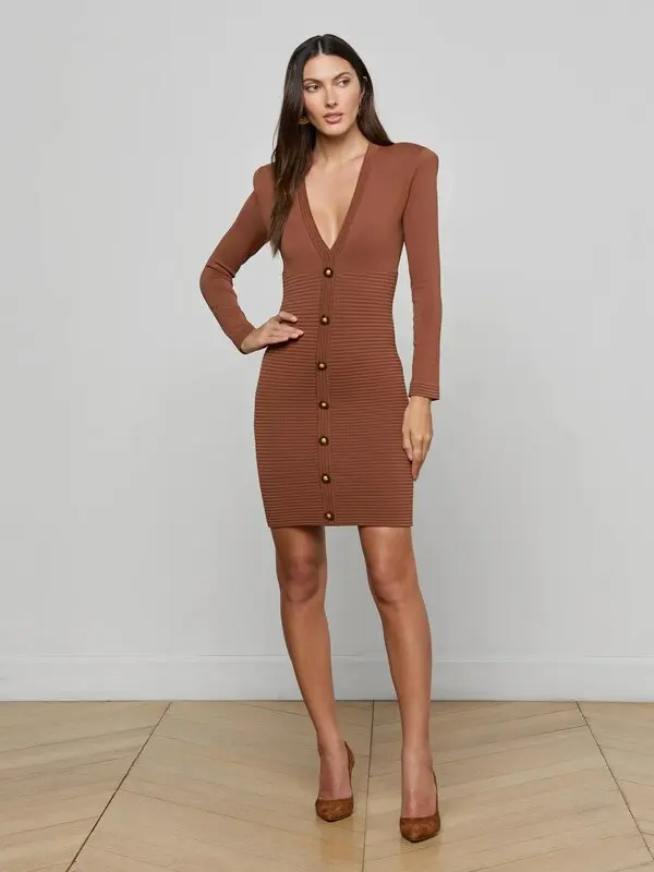 L'Agence Taru Button-front Mini Dress
