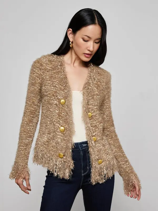 L'Agence Azure Fringe Cardigan Blazer