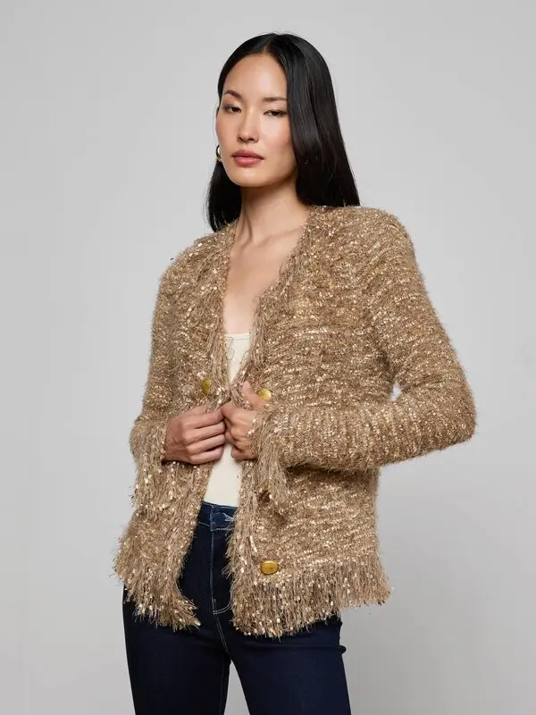 L'Agence Azure Fringe Cardigan Blazer