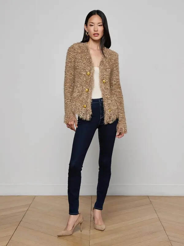 L'Agence Azure Fringe Cardigan Blazer