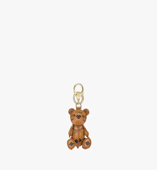 Mcm Park Bear Charm In Visetos - Cognac