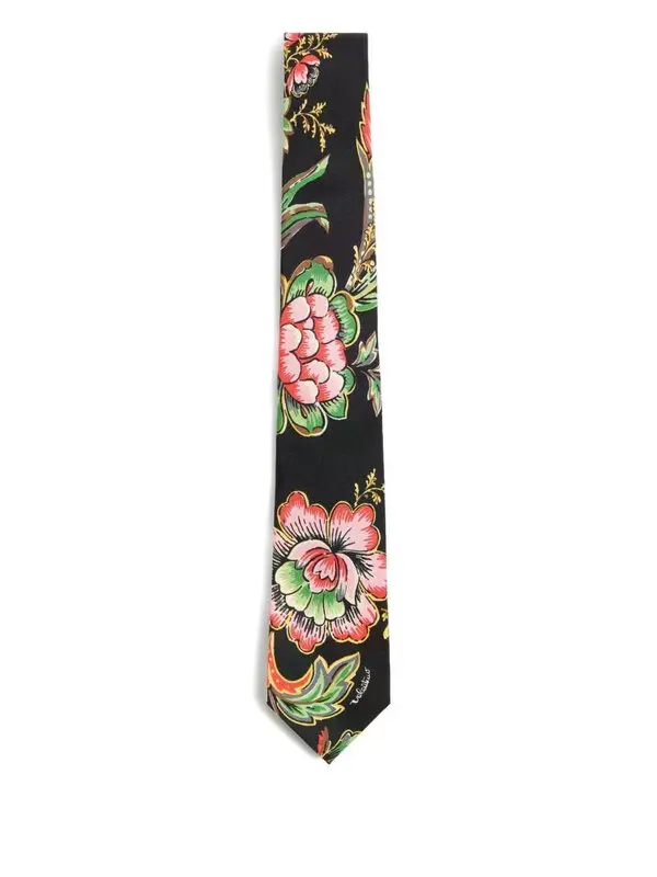 Valentino Garavani Floral-pattern Silk Neck Tie - Black