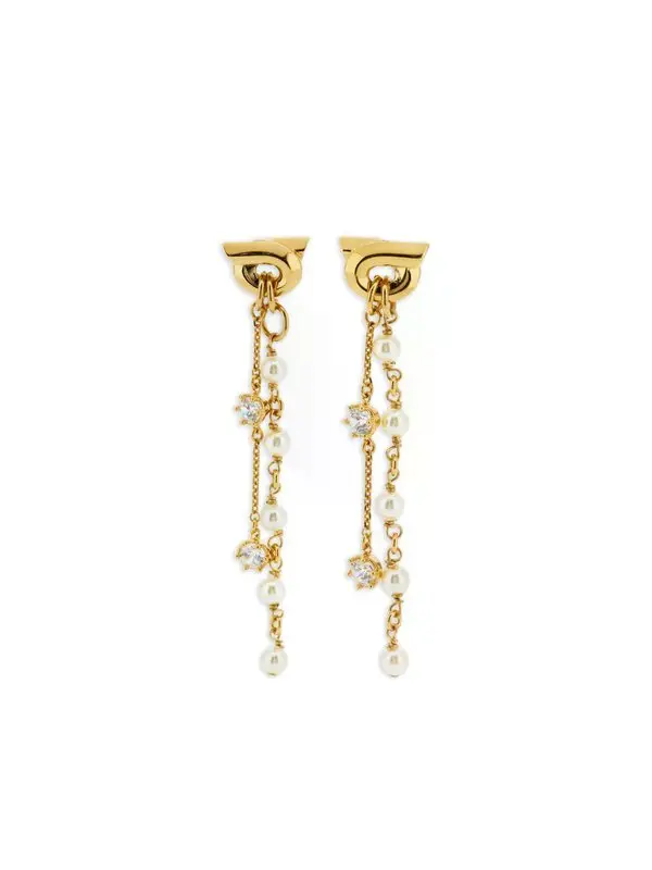 FERRAGAMO Gancini Crystal And Pearl Earrings - Gold