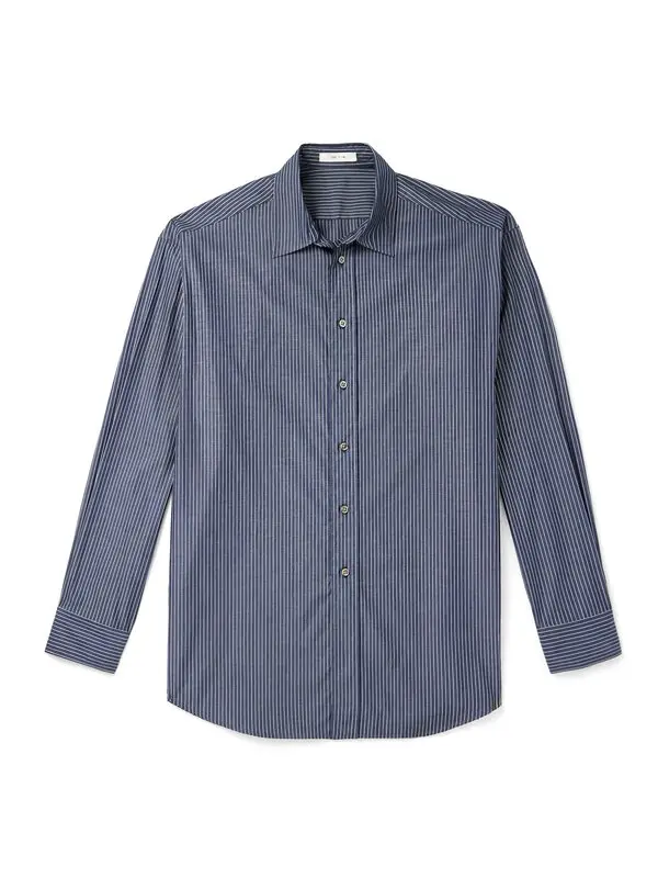 THE ROW Miller Striped Cotton-poplin Shirt - Blue