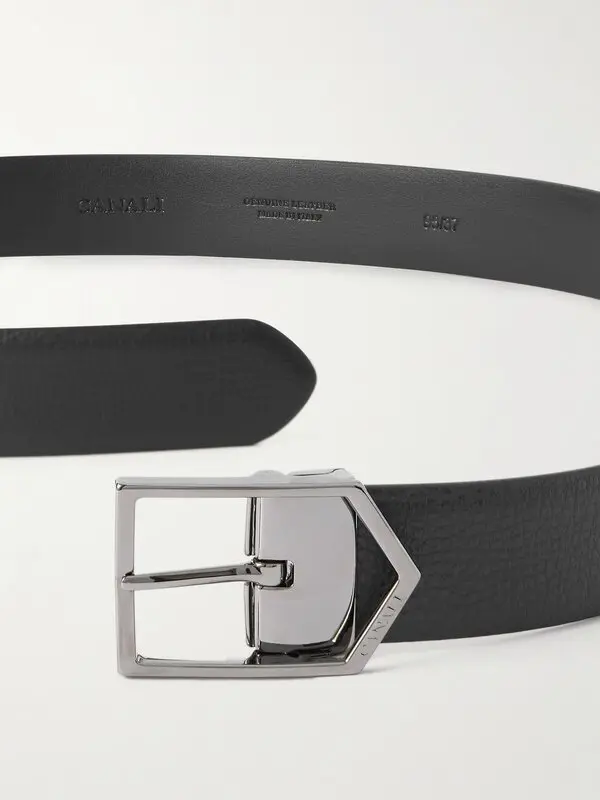 Canali 3.5cm Leather Belt - Black