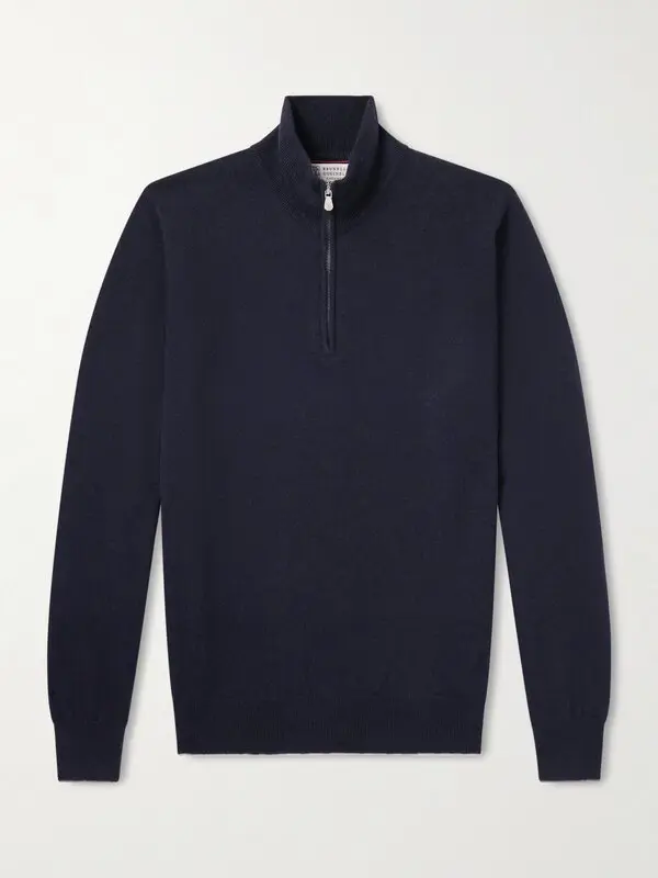 Brunello Cucinelli Fitted Half-zip Cashmere Sweater - Blue