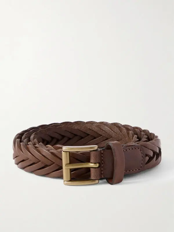Anderson's 2.5cm Woven Leather Belt - Brown