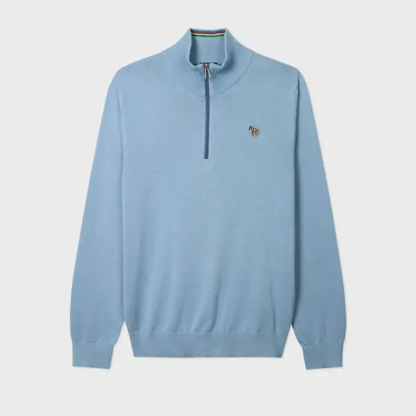 Paul Smith Organic Cotton Quarter Zip Sweater With Zebra Logo - Blue