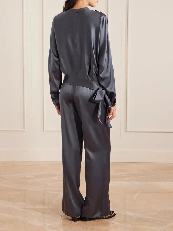 Staud Phoebe Draped Silk-blend Satin Blouse - Purple