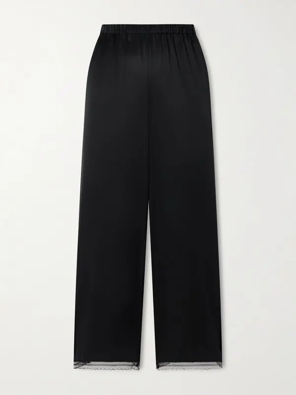 Staud Kirby Cropped Lace-trimmed Silk-blend Satin Wide-leg Pants