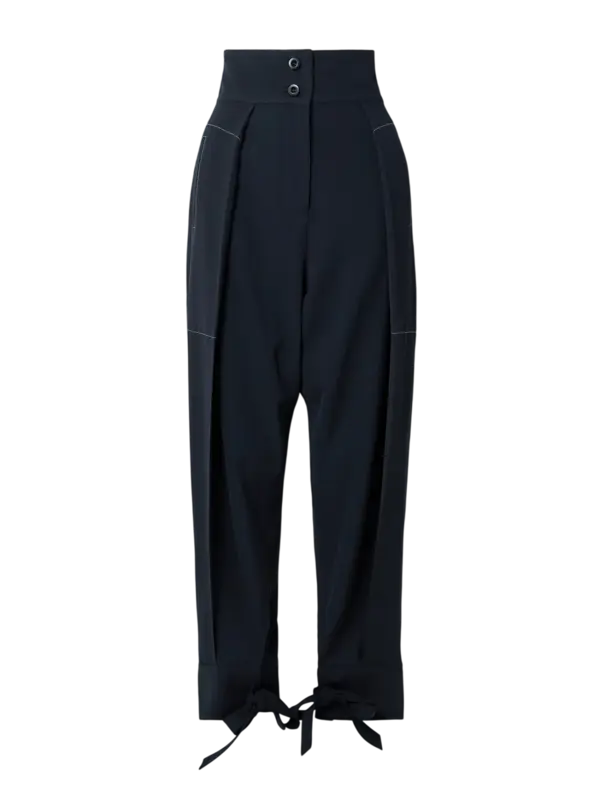 Sharon Wauchob Arch Topstitched Paneled Pleated Wool-twill Tapered Trousers - Blue