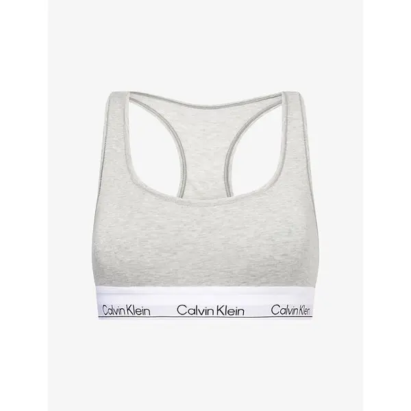 Calvin Klein Icon Branded Cotton And Modal-blend Bralette - Grey Heather