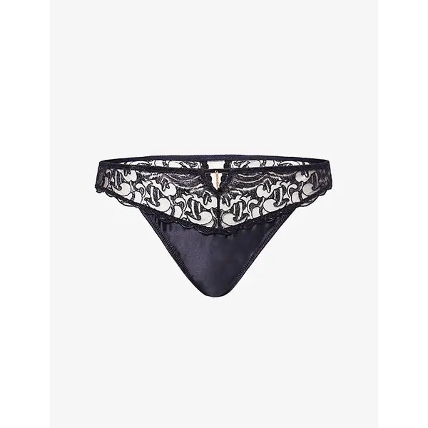AUBADE Satin Memories Satin And Lace Tanga Briefs - Deep Sea