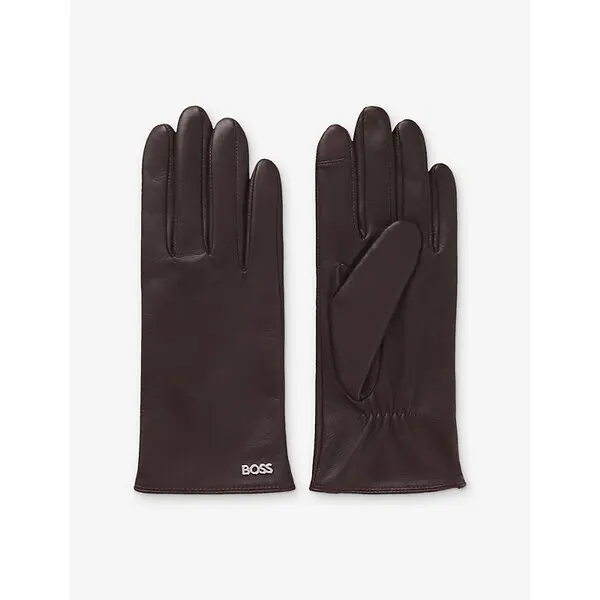 BOSS Branded Leather Gloves - Open Purple