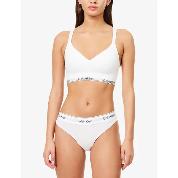 Calvin Klein Icon Branded Cotton And Modal-blend Thong - White