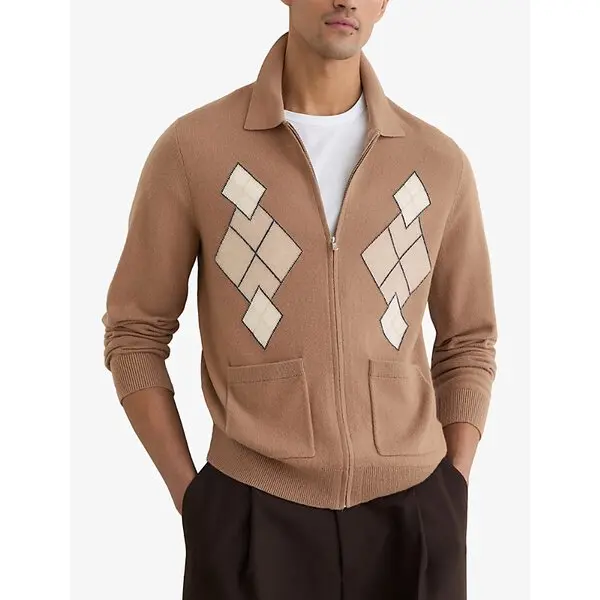 REISS Argyle Wool Cardigan
