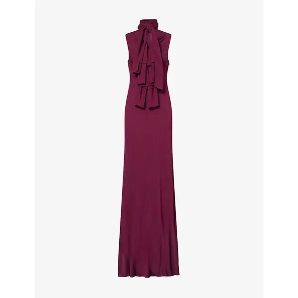 Alaïa High-neck Bow Woven Maxi Dress