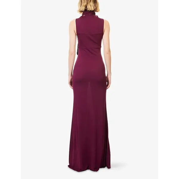 Alaïa High-neck Bow Woven Maxi Dress