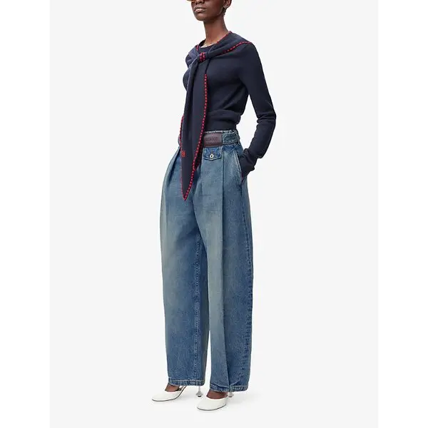 Loewe Pleated Wide-leg Denim Trousers