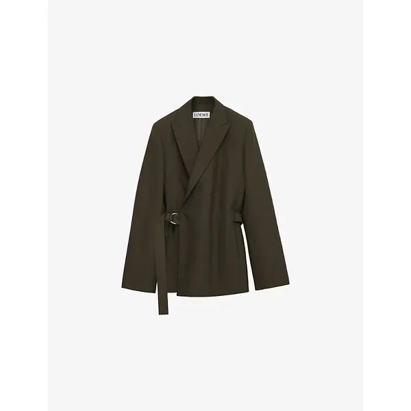 Loewe Peak-lapel Draped Wool-blend Jacket - Khaki Green