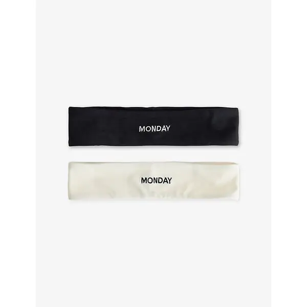 Monday Swimwear Pack Of Two Embroidered-logo Headbands - Black/ivory Jersey