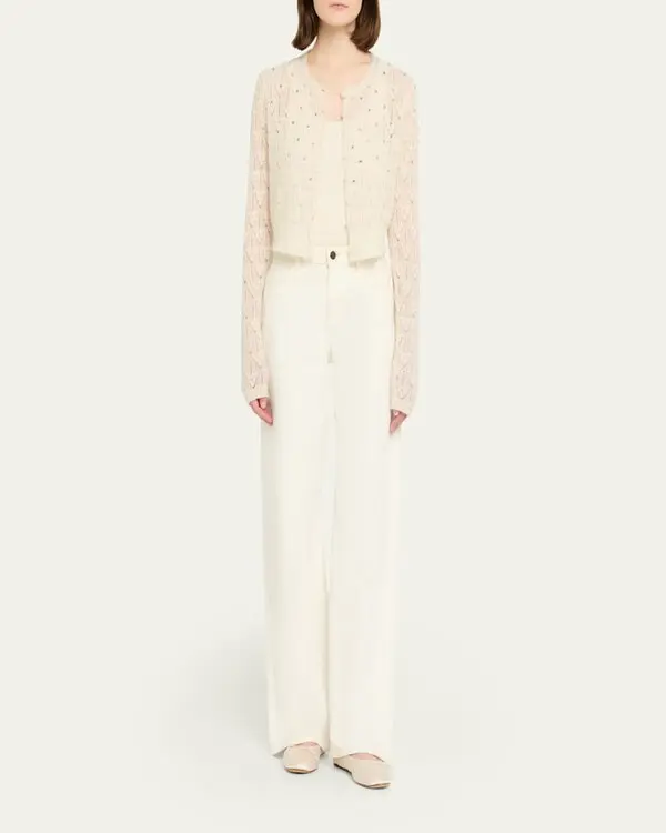LoveShackFancy Calico Embellished Pointelle Cardigan