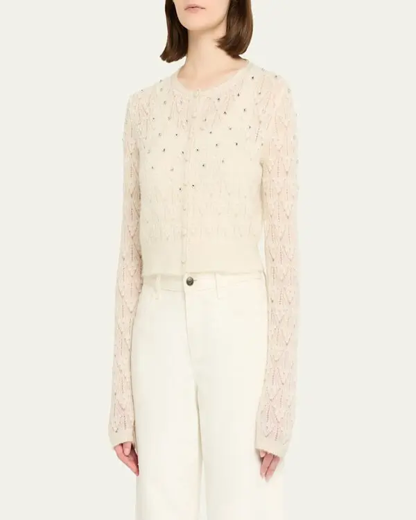 LoveShackFancy Calico Embellished Pointelle Cardigan