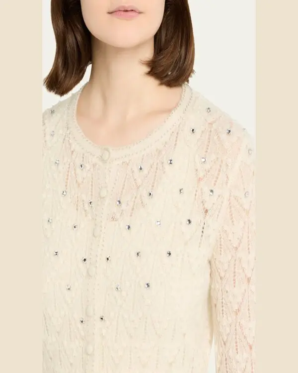 LoveShackFancy Calico Embellished Pointelle Cardigan