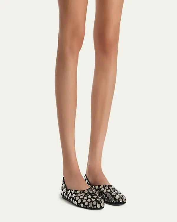 Khaite Jane Studded Leather Ballerina Flats - Black