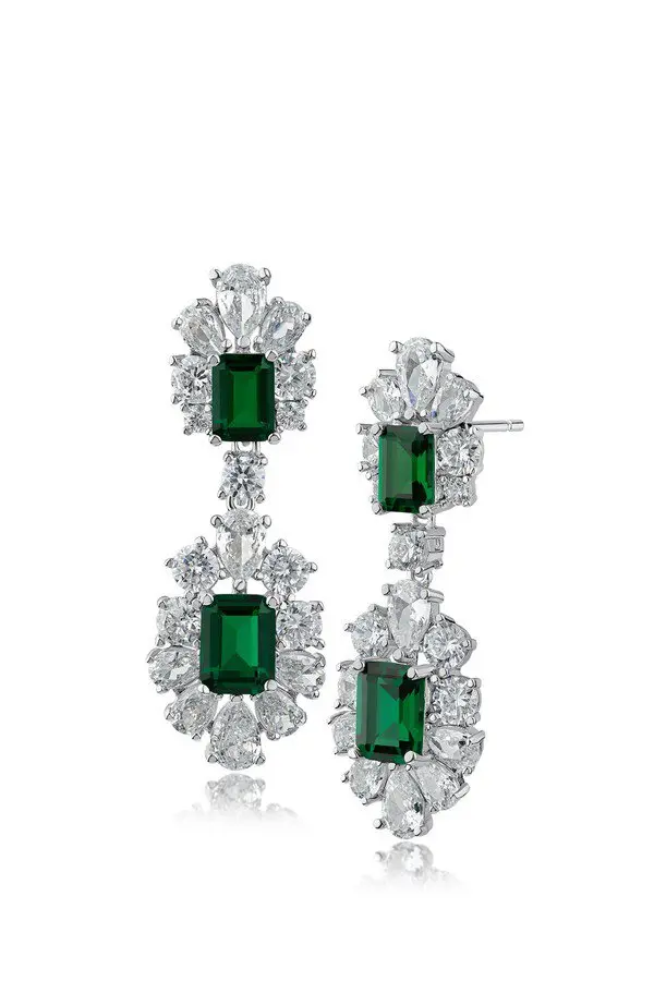 KENNETH JAY LANE Emerald And Pear Double Drop Earrings - Natural