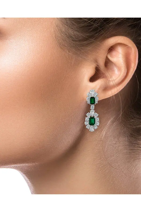 KENNETH JAY LANE Emerald And Pear Double Drop Earrings