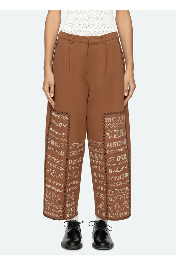 Sea Kit Embroidered Pants - Brown