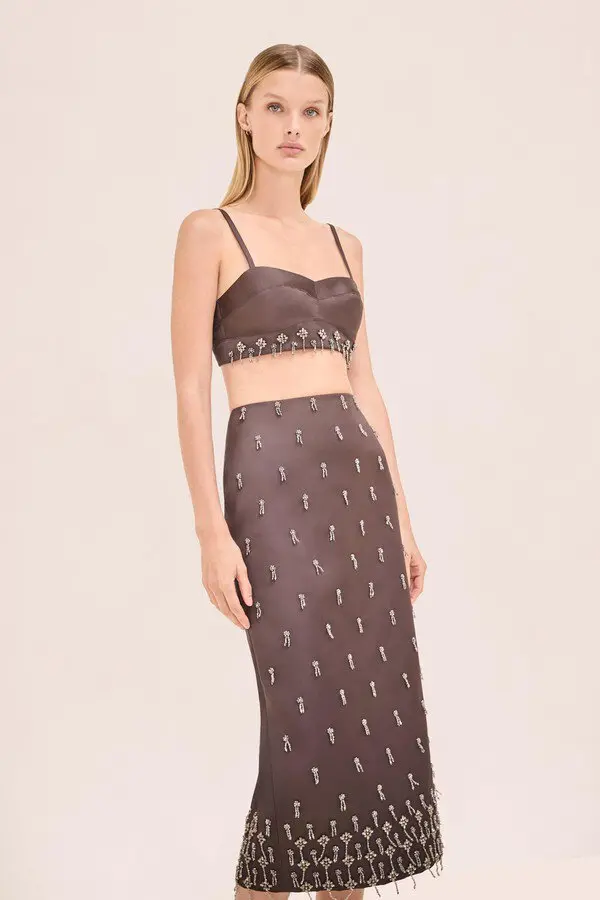 Alexis Luisa Beaded Midi Skirt - Brown