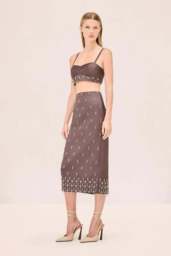 Alexis Luisa Beaded Midi Skirt - Brown