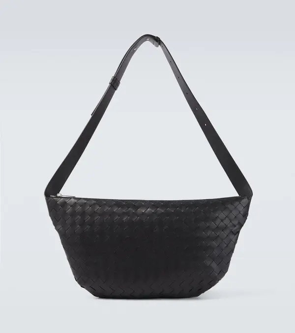 Bottega Veneta Intrecciato Leather Crossbody Bag - Black
