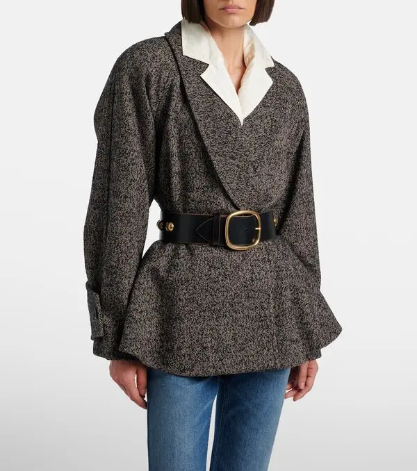 Chloé Herringbone Peplum Wool-blend Coat