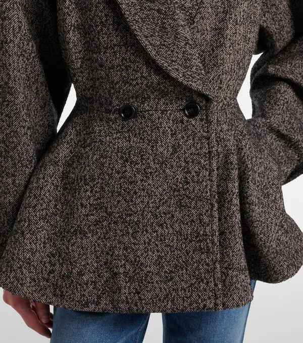 Chloé Herringbone Peplum Wool-blend Coat