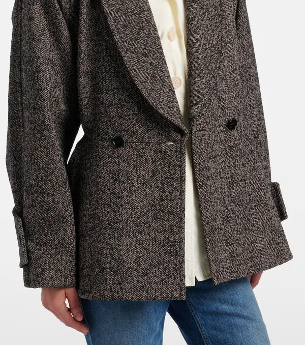 Chloé Herringbone Peplum Wool-blend Coat