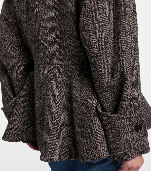 Chloé Herringbone Peplum Wool-blend Coat