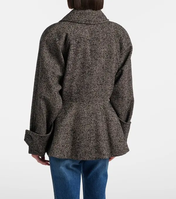 Chloé Herringbone Peplum Wool-blend Coat