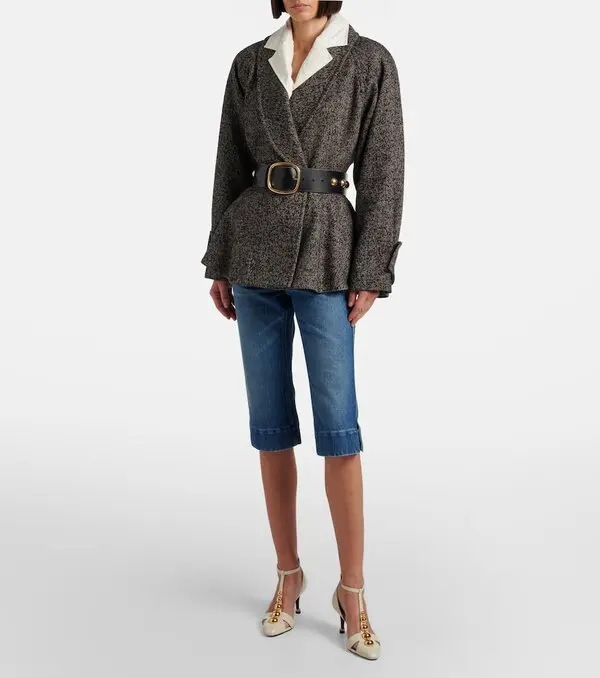 Chloé Herringbone Peplum Wool-blend Coat