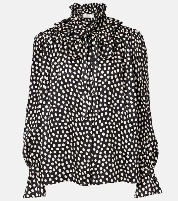 Chloé Polka-dot Tie-neck Silk Blouse - Black