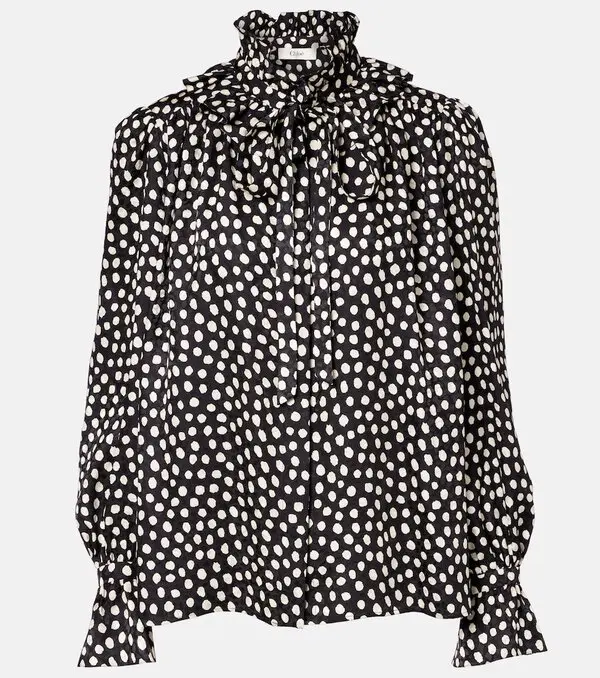 Chloé Polka-dot Tie-neck Silk Blouse - Black