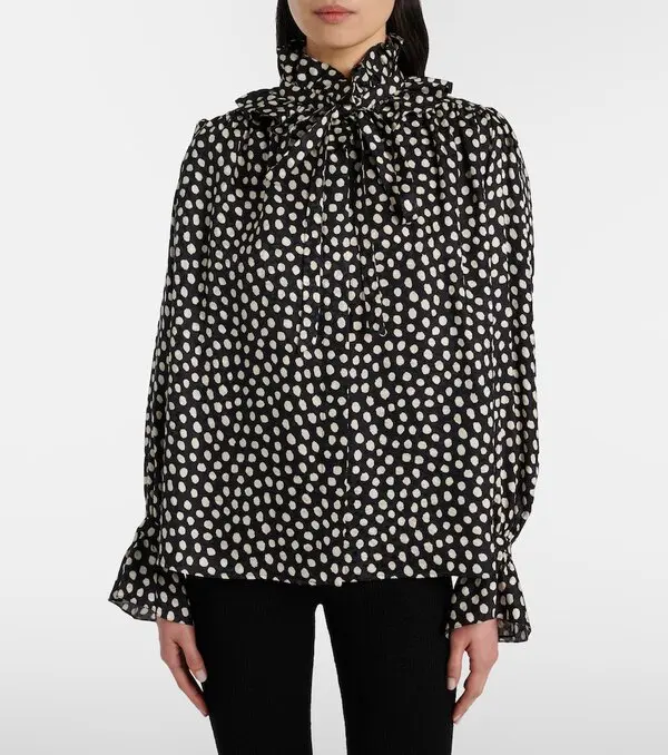 Chloé Polka-dot Tie-neck Silk Blouse - Black