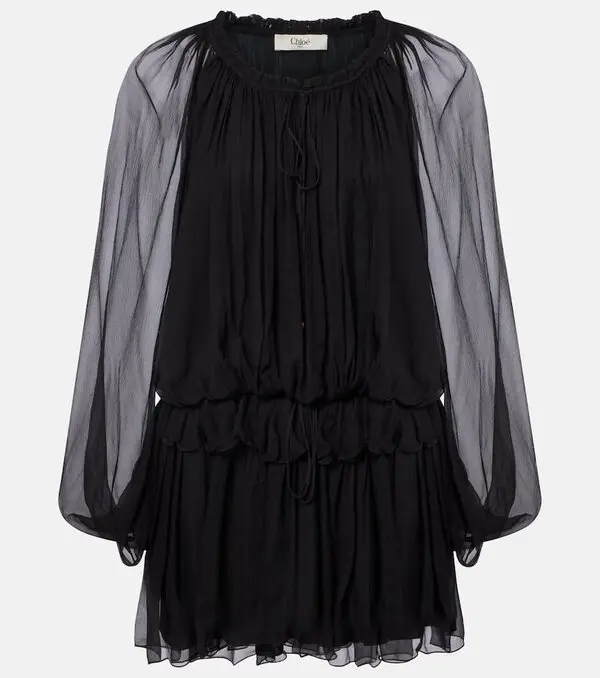 Chloé Ruffled Draped Silk Minidress