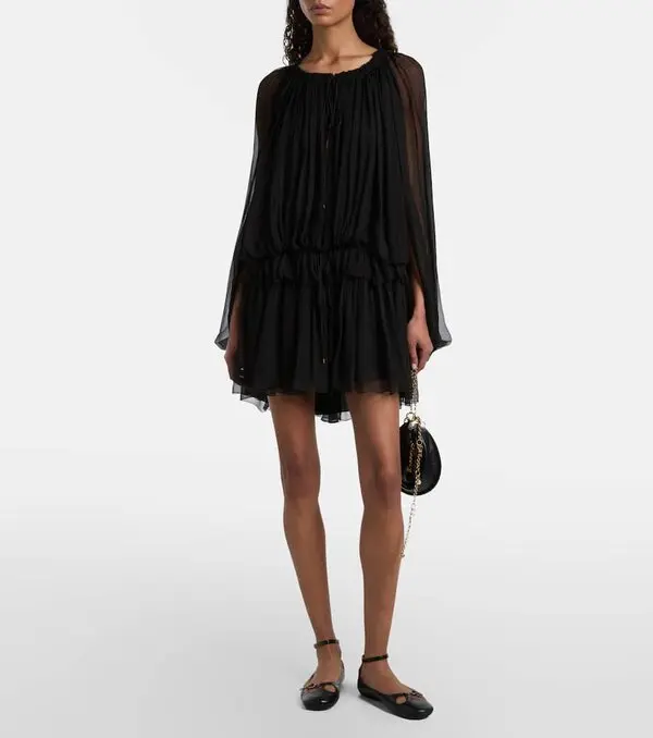 Chloé Ruffled Draped Silk Minidress