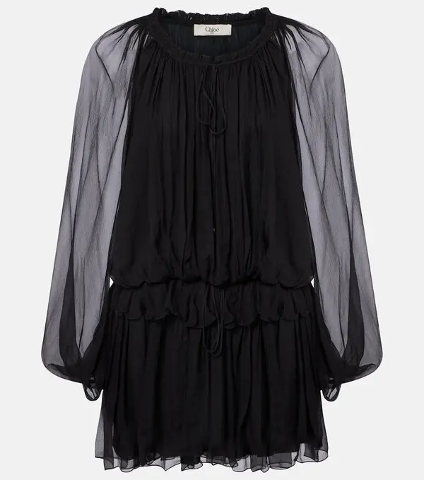 Chloé Ruffled Draped Silk Minidress - Black