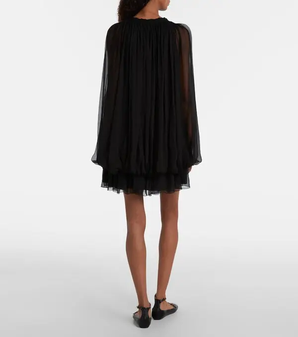 Chloé Draped Silk Mini Dress - Black