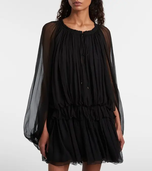 Chloé Draped Silk Mini Dress - Black